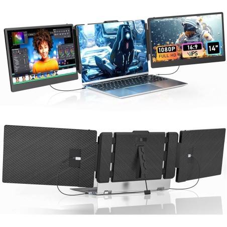 Triple Monitor 14 Inch 3 Display Dual Screen Extender, 1080P FHD ...